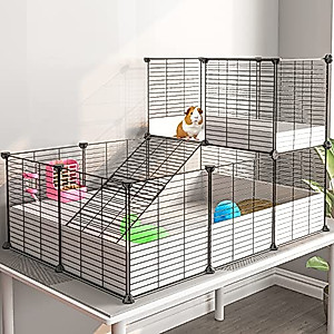 Eiiel Guinea Pig Cage,Indoor Habitat Cage with Waterproof Plastic Bottom,Playpen for Small Pet Bunny, Turtle, Hamster