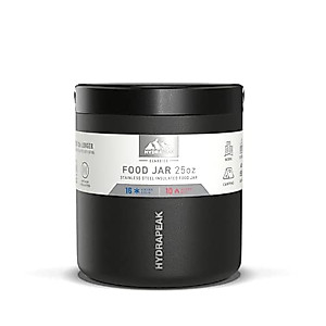 Hydrapeak 25oz Stainless Steel Vacuum Insulated Thermos Food Jar | Kids Thermos for Hot Food and Cold Food, Wide Mouth Leak-Proof Soup Thermos for Adults, 10 Hours Hot / 16 Hours Cold (Black)