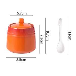Luxshiny Salt Pig Ceramic Sugar Bowl with Lid and Spoon Porcelain Sugar Salt Pepper Storage Jar Seasoning Container Sugar Holder Sugar Cube Jar Coffee Bar Accessories Orange
