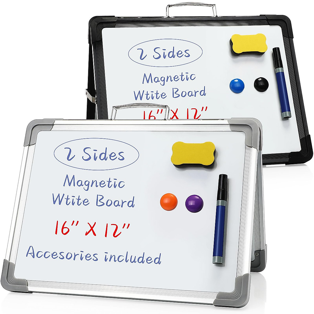Patelai 2 Pack Small Desktop Dry Erase Board 16" x 12" Double Sided Magnetic Board Foldable Portable Dry Erase Board Mini Board Easel for Memo Kids Drawing Teacher Instruction