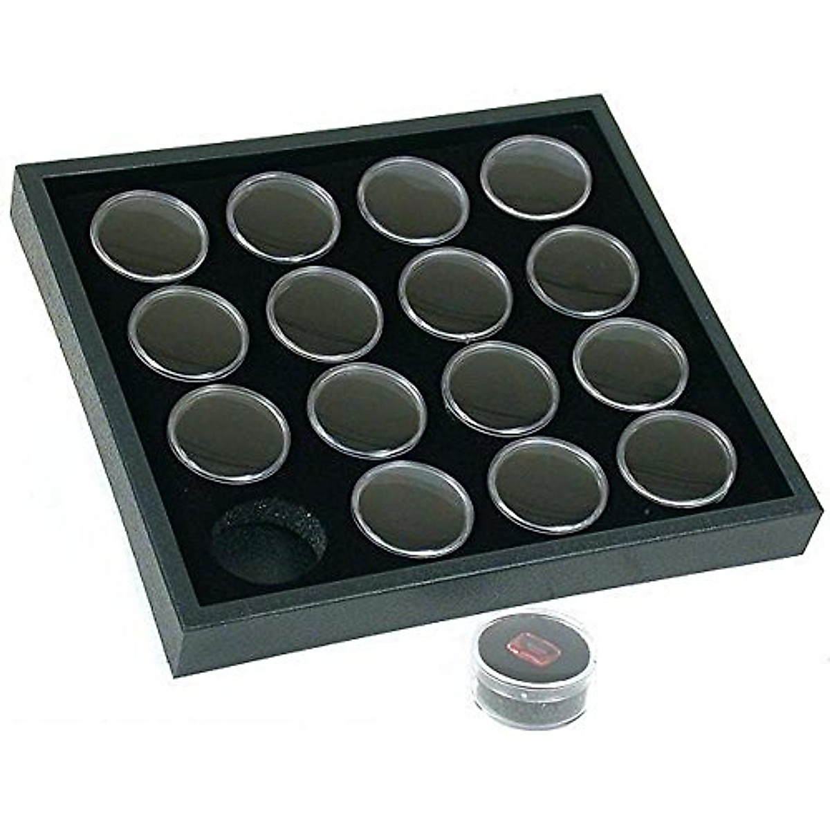 16 Gem Jars Black Foam Display Stackable Showcase Tray