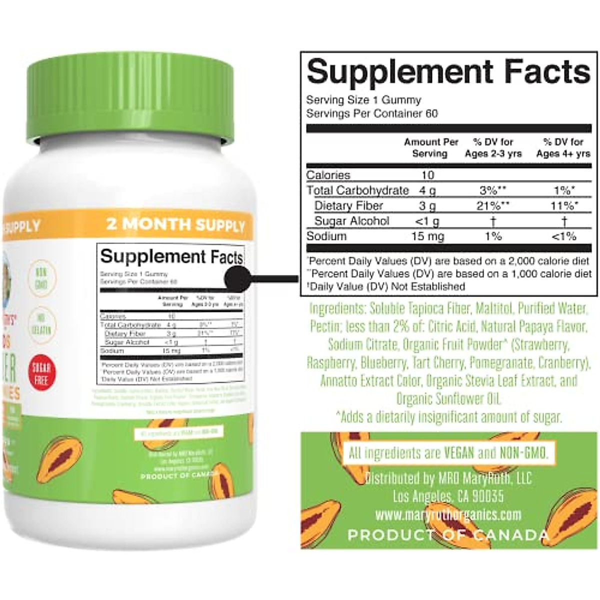 MaryRuth's Fiber Gummies for Kids | 2 Month Supply | Sugar Free | Prebiotic Fiber Supplement | Kids Fiber Gummies Ages 2+ | Gut Health & Digestion Support | 3g Soluble Fiber per Gummy | 60 Count