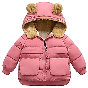 Happy Cherry Toddler Winter Warm Jacket Down Comfortable Coat Hoody Puffer Outwear Cartoon Cotton Hoodies Soft Solid Autumn Jackets Thick Windproof Coat 3-4 Years Pink