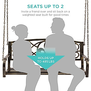 Best Choice Products 2-Person Metal Outdoor Porch Swing, Hanging Steel Patio Bench for Garden, Deck, Yard w/Weather-Resistant Steel, 485lb Weight Capacity - Bronze