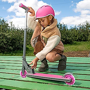 Jetson Scooters - Leo Kick Scooter (Pink) - Collapsible Portable Kids Push Scooter - Lightweight Folding Design with High Visibility RGB Light Up LEDs Wheels and Adjustable Height Handlebars