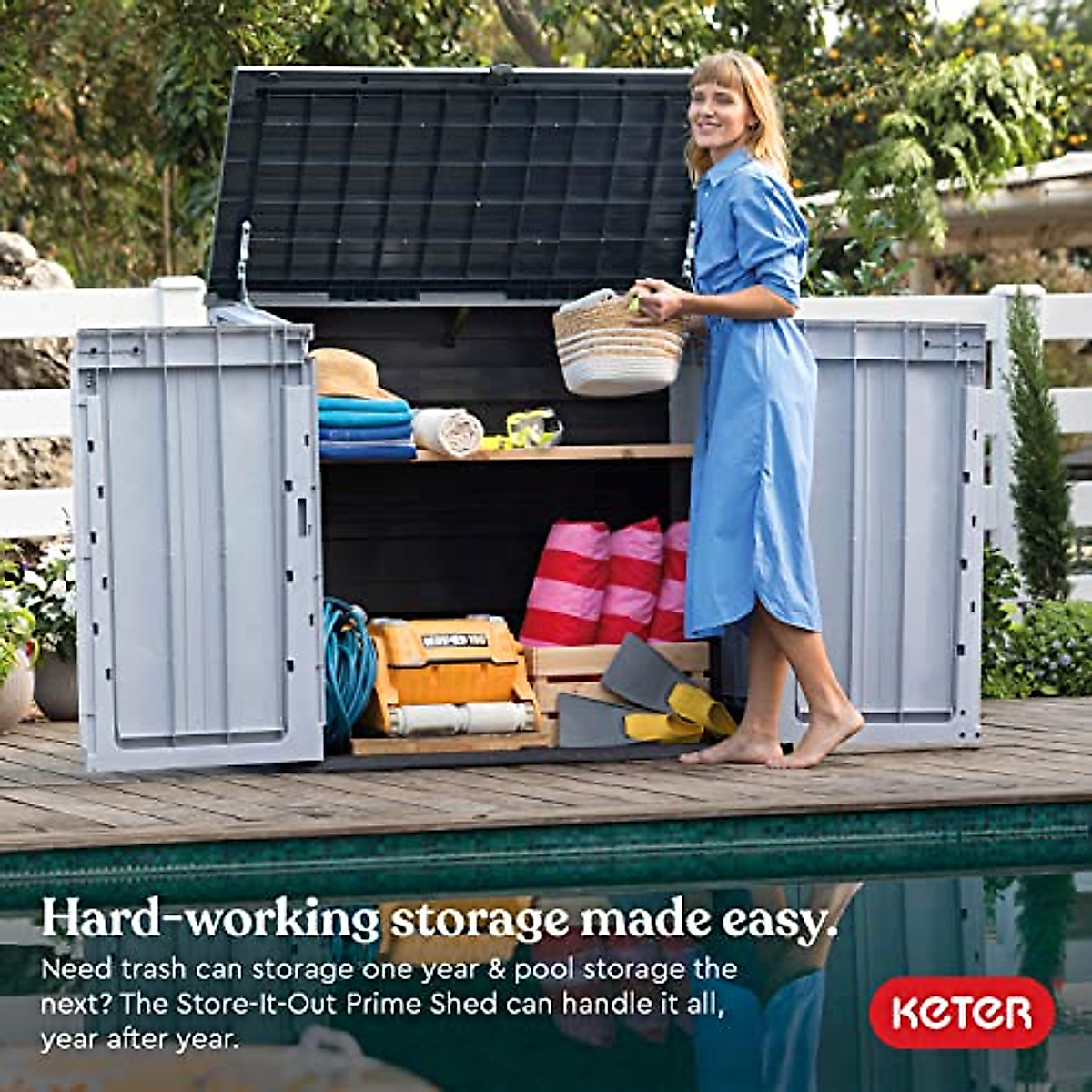 Keter Store-It-Out Prime 4.3 x 3.7 ft. Outdoor Resin Storage Shed with Easy Lift Hinges, Perfect for Yard Tools, Pool Toys and Garden Accessories, Grey
