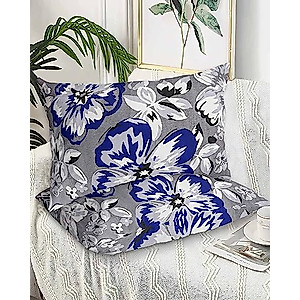 Spring Floral Pillow Covers King Standard Set of 2 Bed Pillow, Navy Blue Summer Flower Farmhouse White Grey Plush Soft Comfort for Hair/ Skin Cooling Pillowcases with Envelop Closure 20''x36''