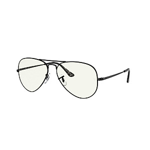 Ray-Ban Rb3689 Aviator Metal II Glasses, Black/Clear Blue Light Filtering, 58 mm