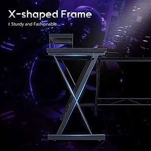 Casaottima L Shaped Gaming Desk, Home Office Desk with Round Corner, Computer Desk with Large Monitor Stand Desk Workstation, 51 inches