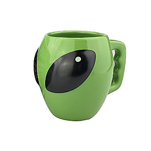 VanEnjoy Bright Green Glazed Ceramic Shape Ceramic Alien Mug Tea Coffee Cup, 3D Space Universe UFO Conspicuous Alien Cup, Gift for kid boy,13 oz(400 ml)