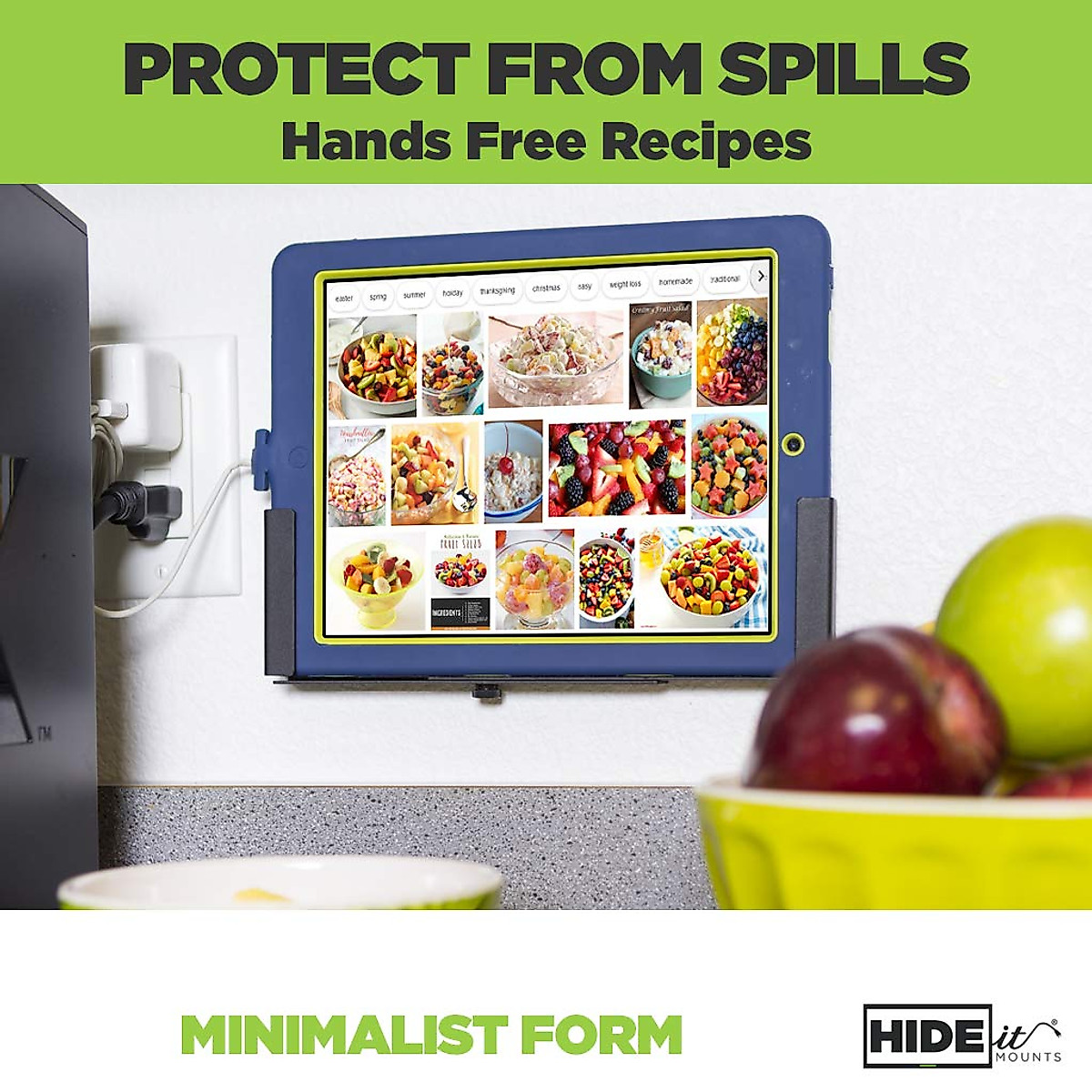 HIDEit Mounts Uni-T Universal Tablet Wall Mount - Adjustable Black Steel Tablet Mount for iPad, iPad Pro, iPad Mini, Samsung Galaxy Tablet and Surface Pro