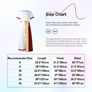 JanJean Kids Greek Robe Costume Girls Ancient Greece Roman Athena Toga Dress Halloween Festival Cosplay Costume White 14 Years