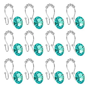 Stainless Steel Rust Resistant Double Hooks Glide Shower Ring Hangs for Both Shower Curtain and Liner 12-Pack (Aqua Blue)