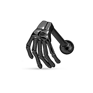 16GA 316L Surgical Steel Skeleton Hand Eyebrow Cartilage Helix Barbell Piercing (Black)