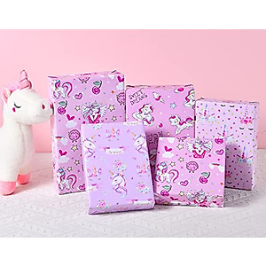 Sikiweiter Unicorn Wrapping Paper - 12 Sheets Princess Birthday Wrapping Paper for Girls Rainbow Unicorn Paper Wrap - 19.7 x 27.6 Inches Per Sheet