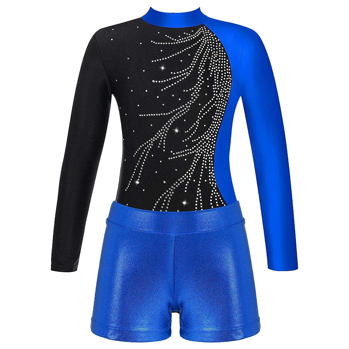 LiiYii Girls Long Sleeve Ballet Leotards Gymnastics Dance Outfit Athletic Unitard Activewear Biketard with Shorts Blue 12 Years