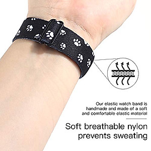 Elastic Bands for Galaxy Watch 4 Band 40mm/44mm Classic 42mm/46mm, 20mm Stretchy Wristband Strap for Samsung Galaxy Active 2 40mm 44mm/Galaxy Watch 42mm/Watch3 41mm/Gizmo Watch 2/1 (Black Dog Paw)