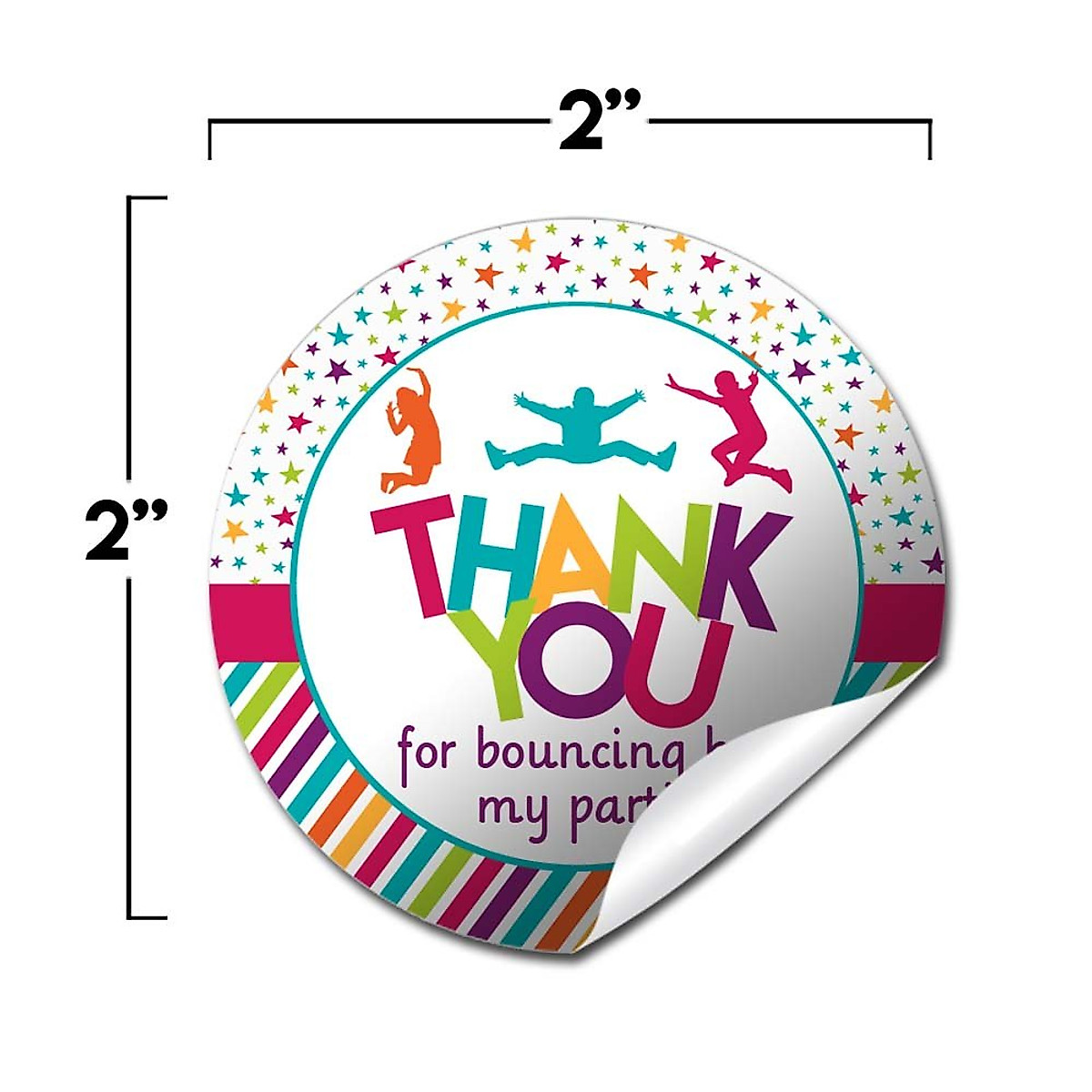 Jump and Bounce Birthday Party Thank You Sticker Labels, 40 2" Party Circle Stickers by AmandaCreation, Great for Party Favors, Envelope Seals & Goodie Bags