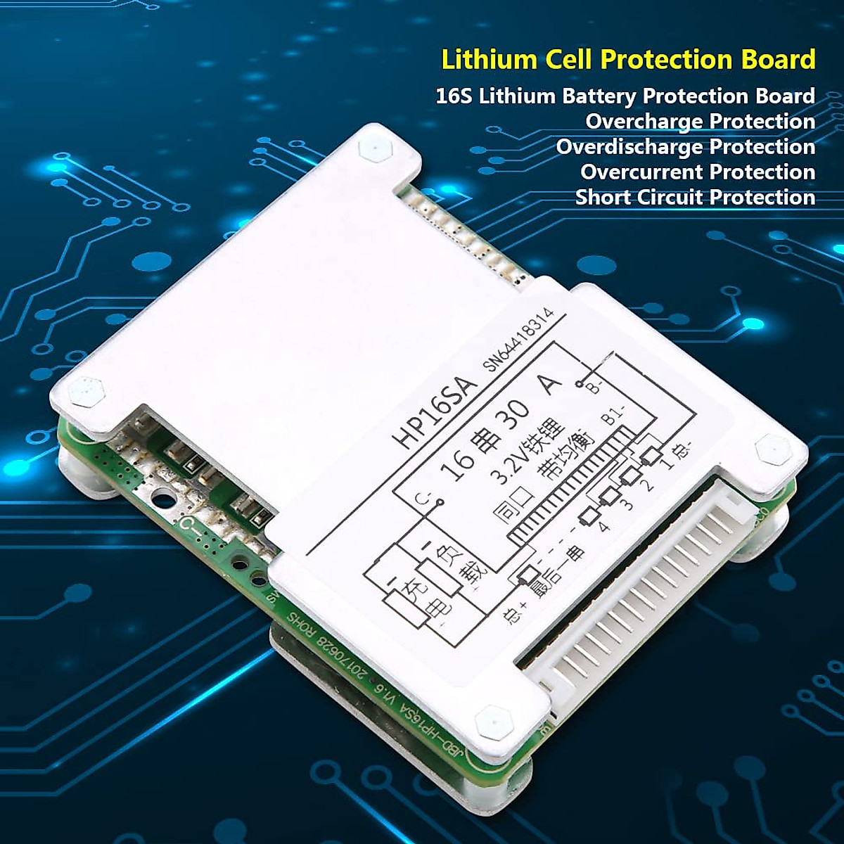 16S Lithium Battery Board, Battery Balance Board with Aluminum Heatsink(16 Strings 3.2V 30A Same Port Equalization)