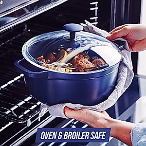 Blue Diamond Cookware Diamond Infused Ceramic Nonstick, 5.5QT Dutch Oven with Glass Lid, Lightweight Design, PFAS-Free, Dishwasher Safe, Blue