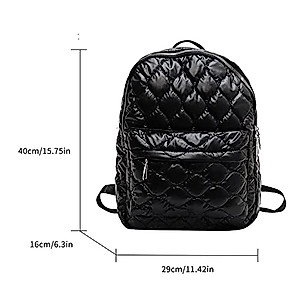 JQWYGB Puffer Backpack - Puffy Backpack Soft Nylon Casual Daypack Lightweight Quilted Backpack for Women Girls (Black)