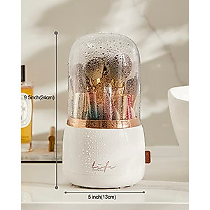 Lebenrich Rotating Makeup Brush Holder Organizer with Lid, Spinning Brush Holder Makeup Organizer with Clear Cover, Acrylic Cosmetics Make Up Brushes Storage Cup Container for Vanity (Light Green)