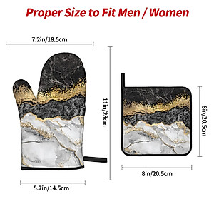 Marble Oven Mitts and Pot Holders 4pcs Sets，Funny Kitchen High Heat Resistant Oven Mitts，with Oven Gloves and Hot Pads Pot Holders for Baking Cooking BBQ Grilling