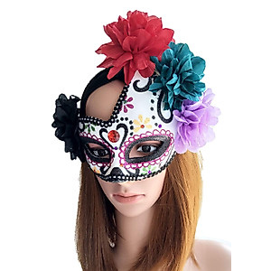 Awlsyj Womens Day of The Dead Masquerade Mask Venetian Party Mask Halloween Costumes Mardi Gras Mask(B Purple)