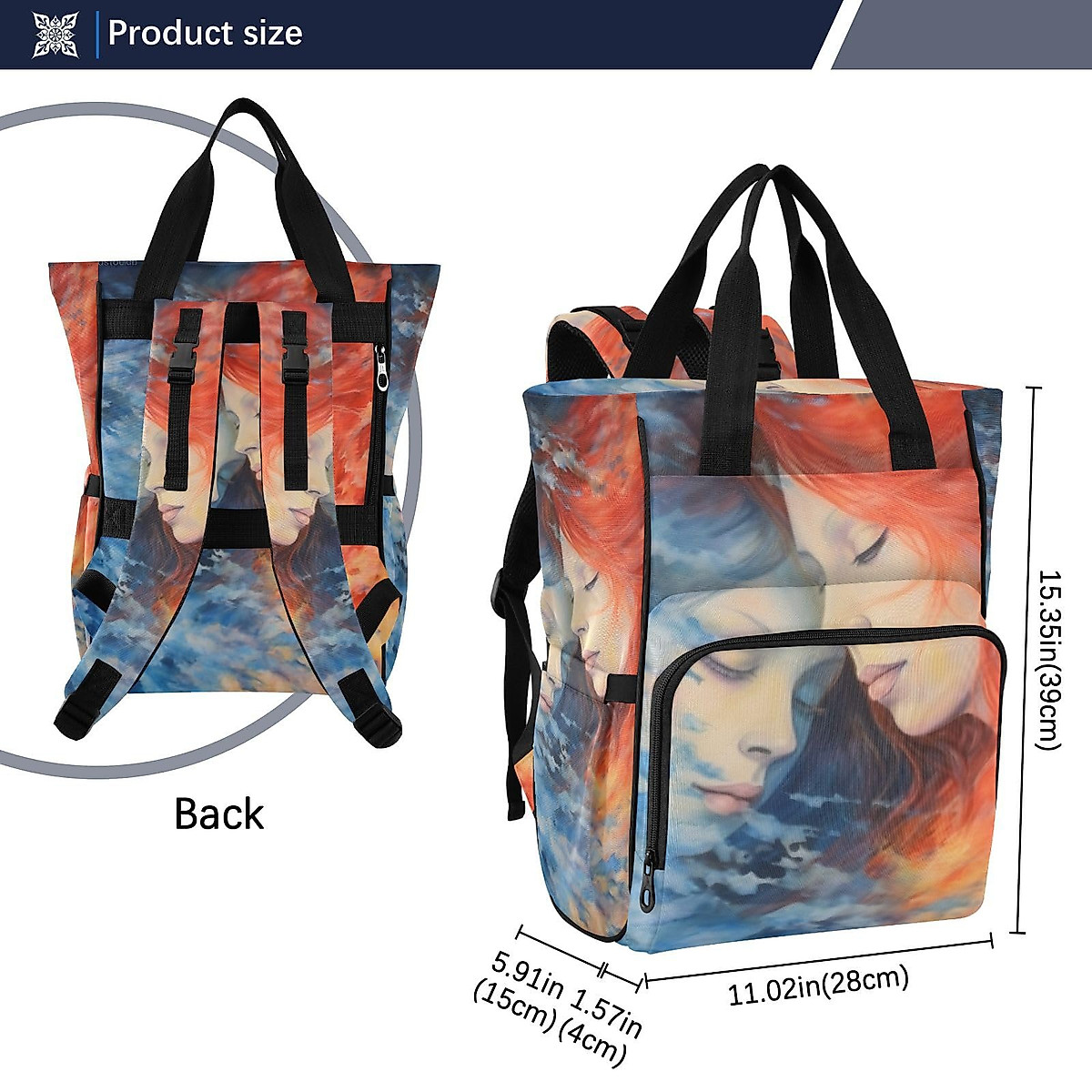 xigua Fire and Ice Fairy Diaper Bag Backpack Multi Function Baby Changing Bags Waterproof Large Capacity Travel Back Pack for Mom Dad