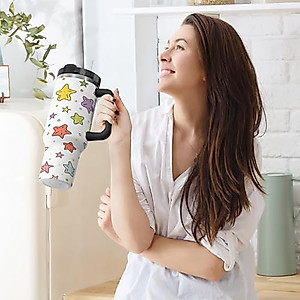 FRCSDIY Cartoon Stars Insulated Tumbler with Handle and Straw Lid,40oz Leakproof Stainless Steel Cup BPA-Free Water Bottle