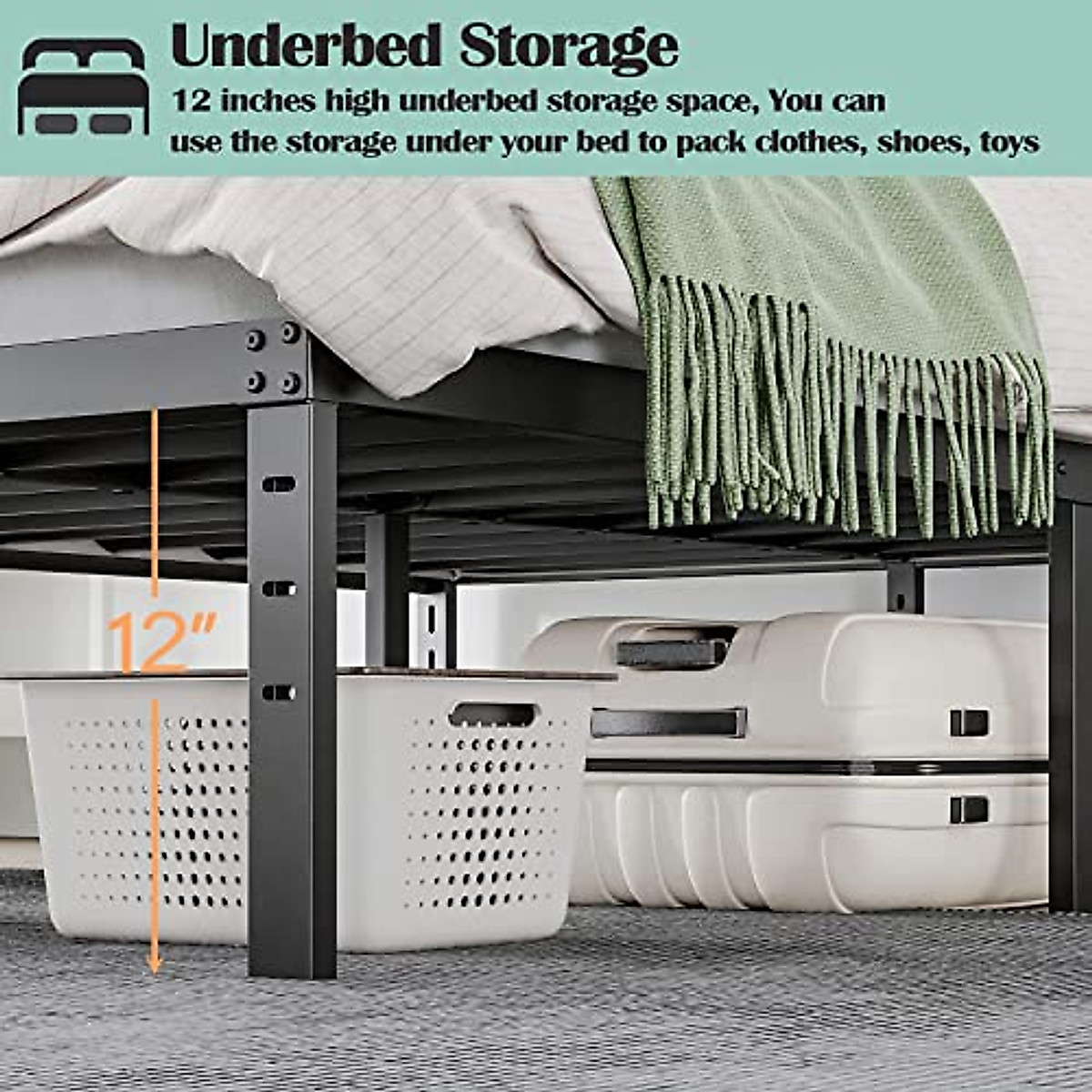 COMASACH King Bed Frame with Headboard, 14 Inch High 3500lbs Heavy Duty Steel Slats Support Metal Bed Platform No Box Spring Needed,Noise-Free,Easy Assembly-Black