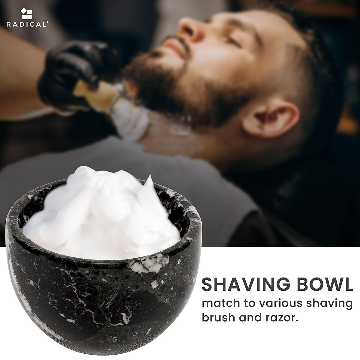 Radicaln Marble Shaving Cream Bowl Black 4' x 3' Inches Handmade Shaving Bowl Mens Barber Supplies - Bowl For Esthetician Supplies Like Shaving Gel - Used By Barber For Beard Bar Clean Up