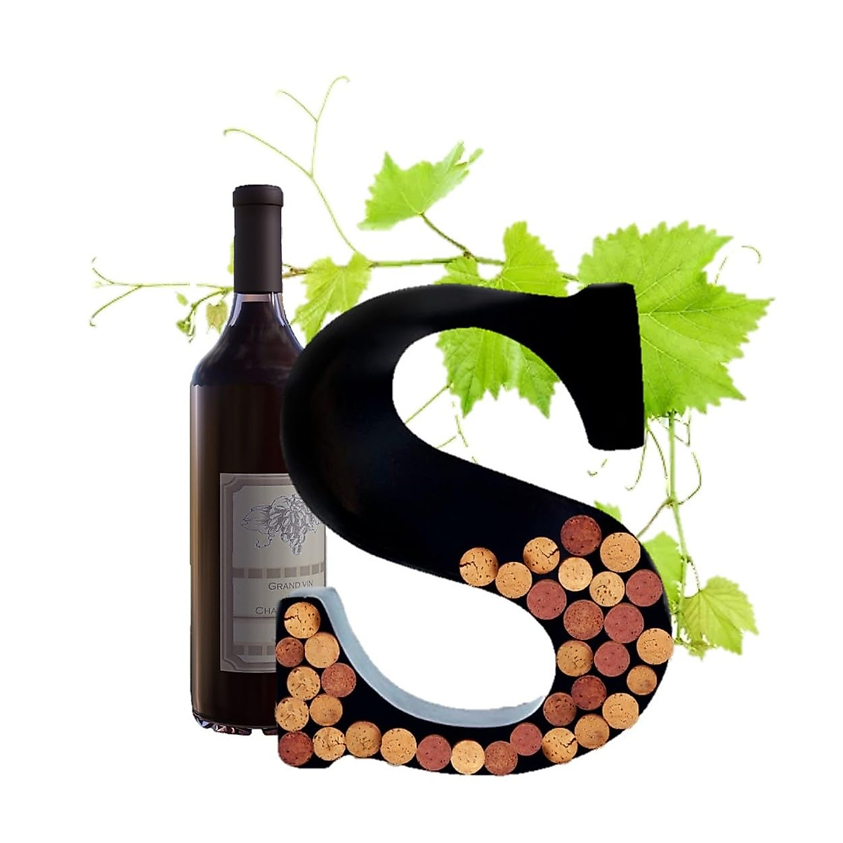 Premium Metal Letter Wine Cork Holder Is A Perfect Bar Decor Made of Durable Metal and A Glossy Black Finish With Rounded Edges , This Bar Cart Accessories Is Easy To Hang , Letter S (9,64”x 2”x 12”).