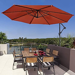 Jardin-Monde 10 FT Patio Umbrella Deluxe - Outdoor Deck Cantilever Umbrella, Hanging Market Offset Umbrella for Backyard Garden Poolside Lawn, Crank Lift & Cross Base, 8 Ribs - PS300-RED