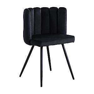 TUKAILAi Cute Petal Dining Chair, Modern Velvet Accent Chair with Shell Shaped Backrest, Thick Padded Seat and Black Metal Legs, Leisure Tub Chair for Kitchen Bedroom Living Room (Black)