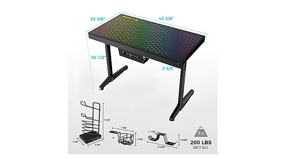 EUREKA ERGONOMIC RGB LED Gaming Desk, Music Sync Lights Up Tempered ...