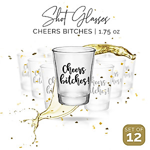 Cheers Bitches! Girls Shot Glass, 1.75oz - Set of 12 Perfect Birthday Shot Glasses for Women, Bachelorette Party Shot Glasses, Funny Shot Glasses for Adults, Birthday Shot Glass, Cute Shot Glasses
