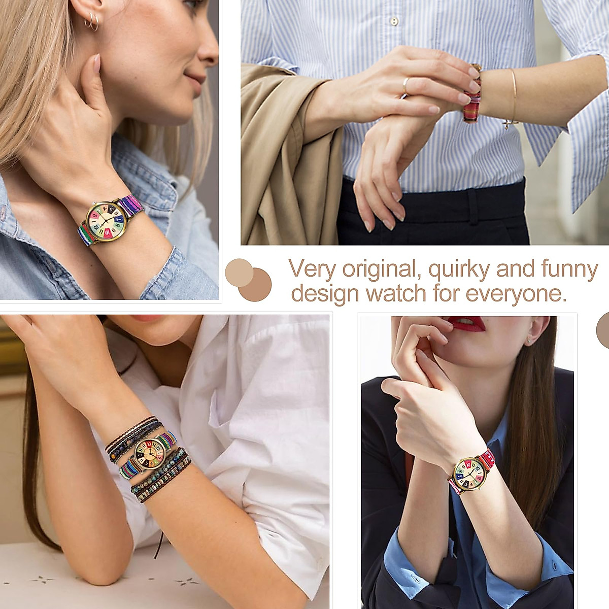 AstraMinds Mother Gift Watches for Women - Boho Hippie Ladies Watches, PU Leather Woven Rainbow Watch for Women, Colourful Women's Wrist Watches, Gifts for Women (Warm Red)