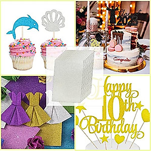 SALEMAR Silver Glitter Cardstock Paper for Cricut Duarable Sparkling Card Stock for Creating Holiday Greeting Card, Cake Toppers, Wedding Crafts, Paper Crafting, 250Gsm, 10 Sheets