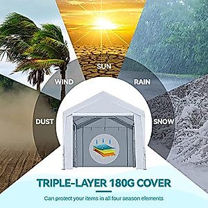 ADVANCE OUTDOOR 12x20 ft Heavy Duty Carport with Sidewalls and Doors, Adjustable Height from 9.5 ft to 11 ft, Car Canopy Garage Party Tent Boat Shelter with 8 Reinforced Poles and 4 Sandbags, White