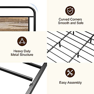 IKIFLY King Bed Frame with Industrial Wood Headboard/Footboard, Heavy Duty Metal Slats Support, Under-Bed Storage, No Box Spring Needed - Wood Brown