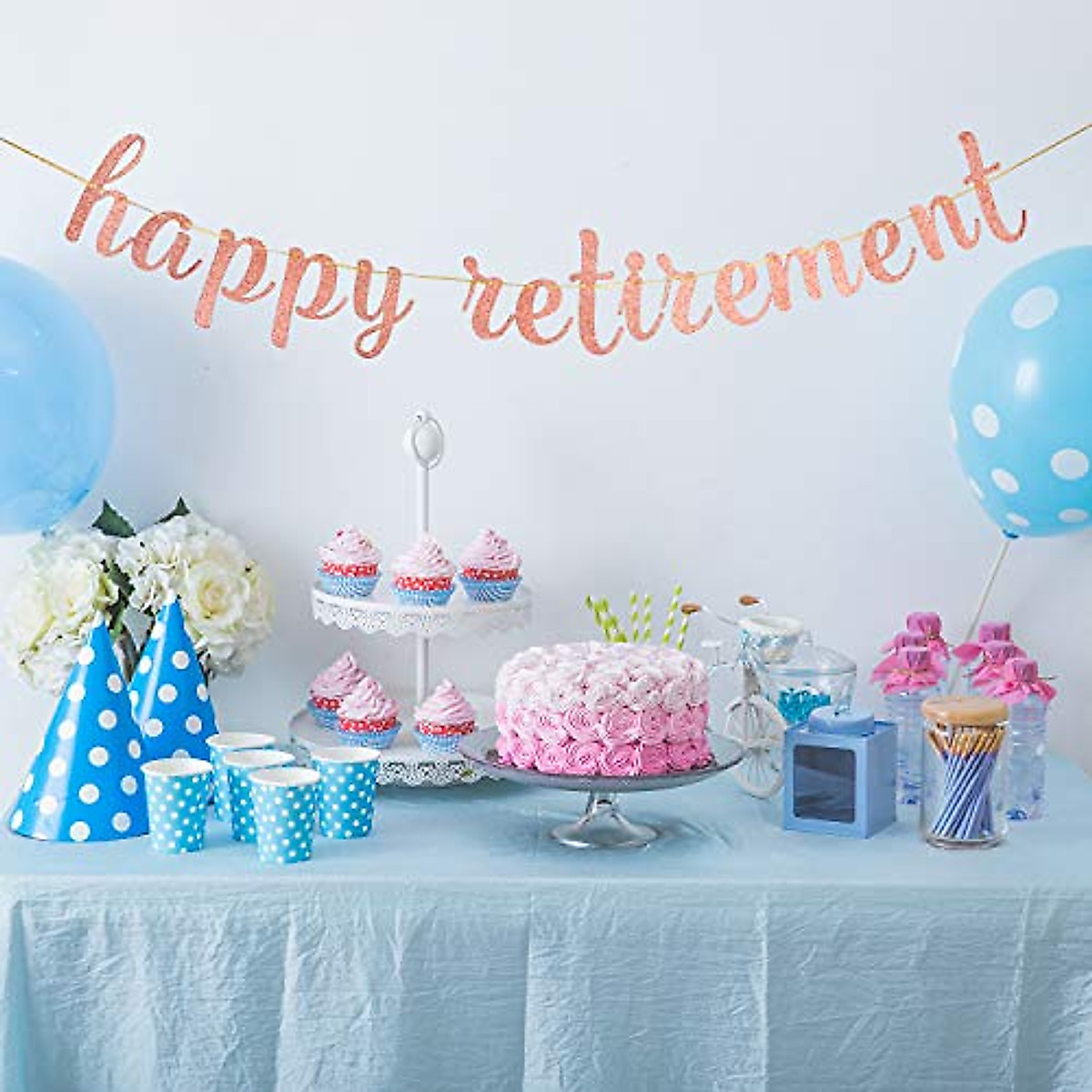 INNORU Glitter Happy Retirement Banner - for Farewell Party Bunting - Leaving Theme - Finally Retiring Party Bunting Decoration Rose Gold
