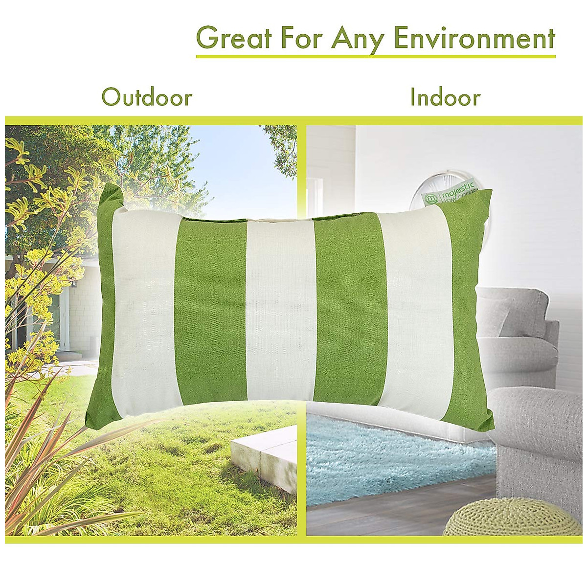 Majestic Home Goods Sage Vertical Stripe Indoor / Outdoor Small Throw Pillow 20" L x 5" W x 12" H