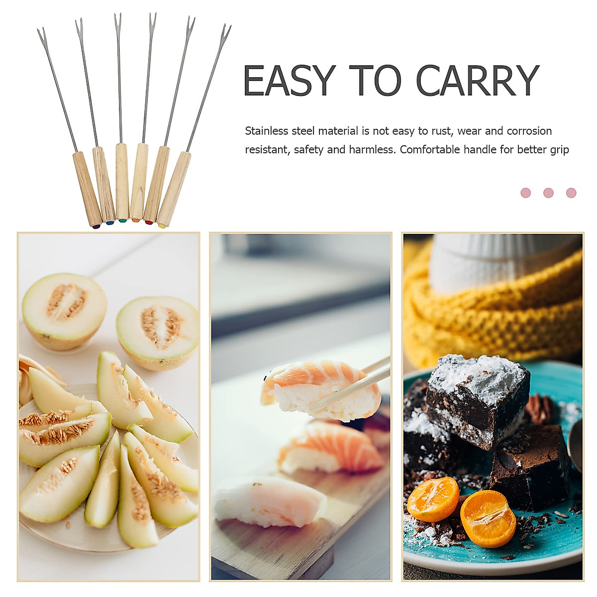 Hemoton 2Pcs hot Pot Fork Marshmallow Sticks Grilling Skewer Cake Forks Shish Kebab Grill Stainless Steel Barbecue Fork Kebab Sticks Roasting Stick Skewer raclette Tableware Chocolate Wood