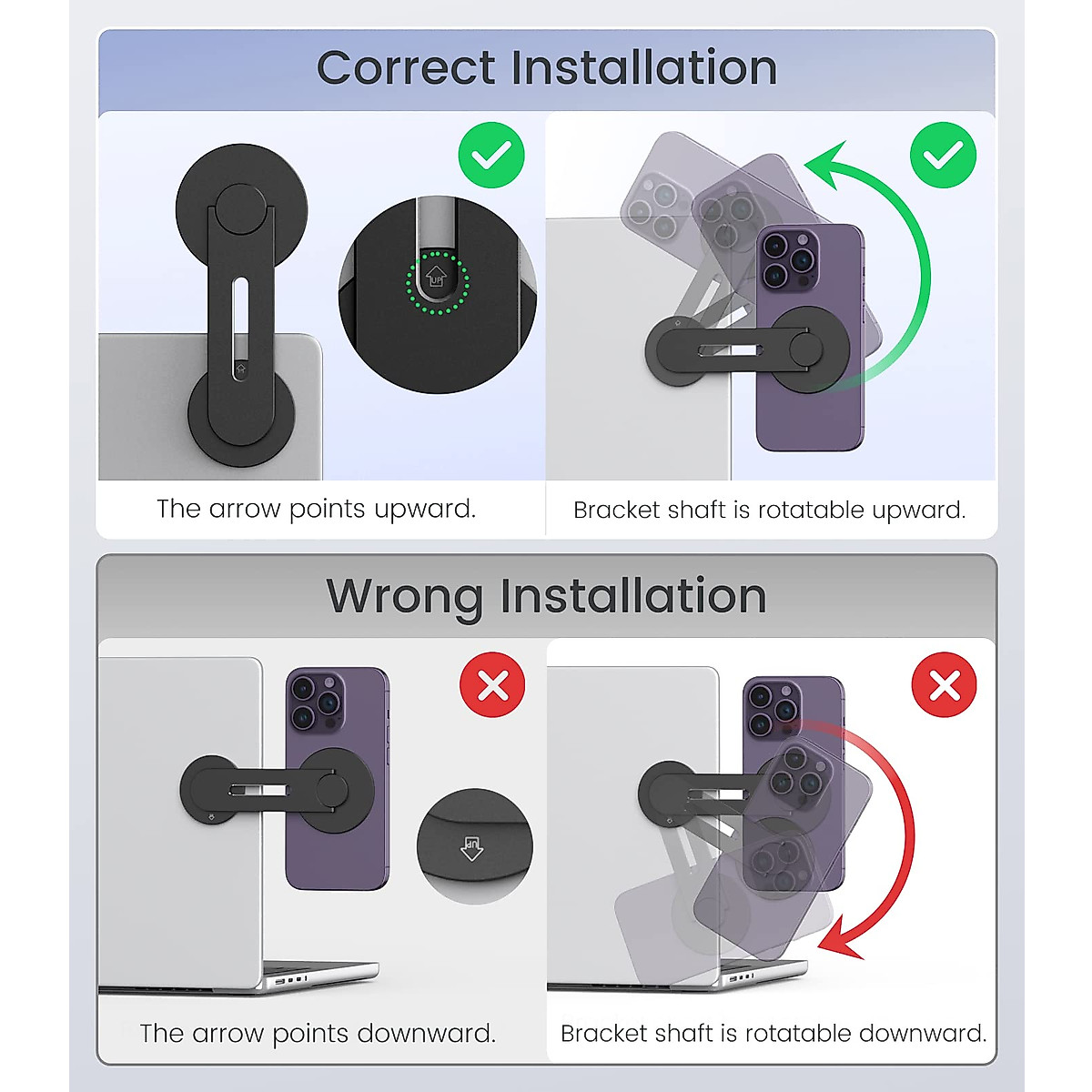 MoKo Magnetic Phone Holder for Laptop, 90° Adjustable Desktop Monitor Laptop Phone Side Mount fits iPhone 14/13/12 Series, Slim Portable Foldable Computer Monitor Expansion Bracket for Mobile Phone
