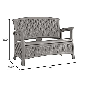 Suncast Elements Outdoor Resin Loveseat with 23-Gal. Storage Area, Modern Storage Sofa for Patios, 47" W x 29.75" D x 35.5" H, Gray