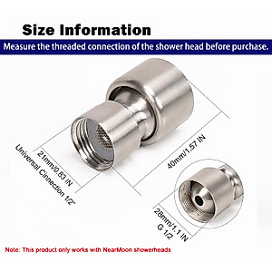 NearMoon Shower Head Swivel Ball Adapter- Solid Brass Shower Connector Adjustable Swivel Ball for 8 Inch ShowerHead Replacement Ball Joint (Brushed Nickel)