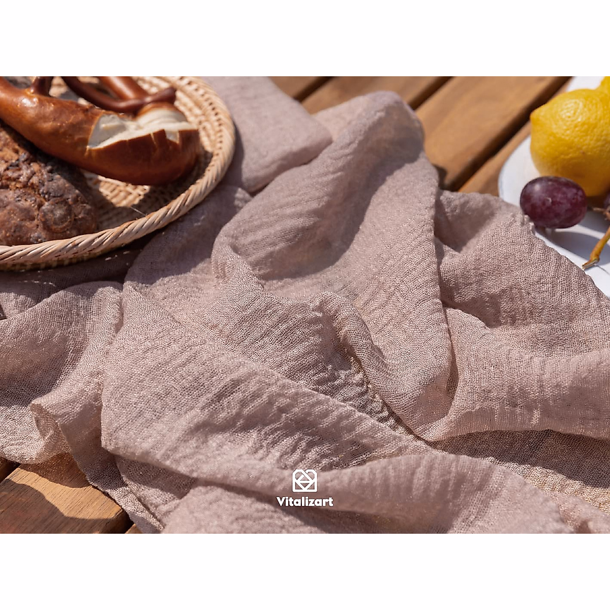 Vitalizart Cheesecloth Table Runner 10 Ft Gauze Boho Fabric Rustic Tan Cheese Cloth Table Runner for Wedding Bridal Shower Birthday Fall Thanskgiving Decoration 120 Inches