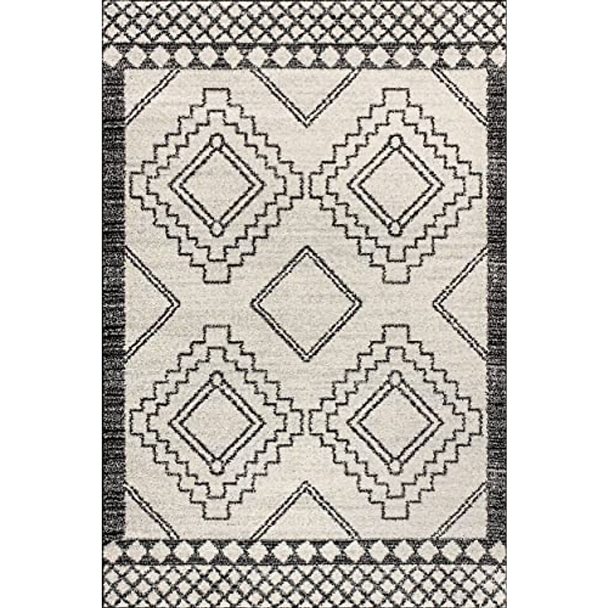 JONATHAN Y MOH200A-8 Amir Moroccan Beni Souk Indoor Area-Rug Bohemian Farmhouse Rustic Geometric Easy-Cleaning Bedroom Kitchen Living Room Non Shedding, 8 X 10, Cream,Black