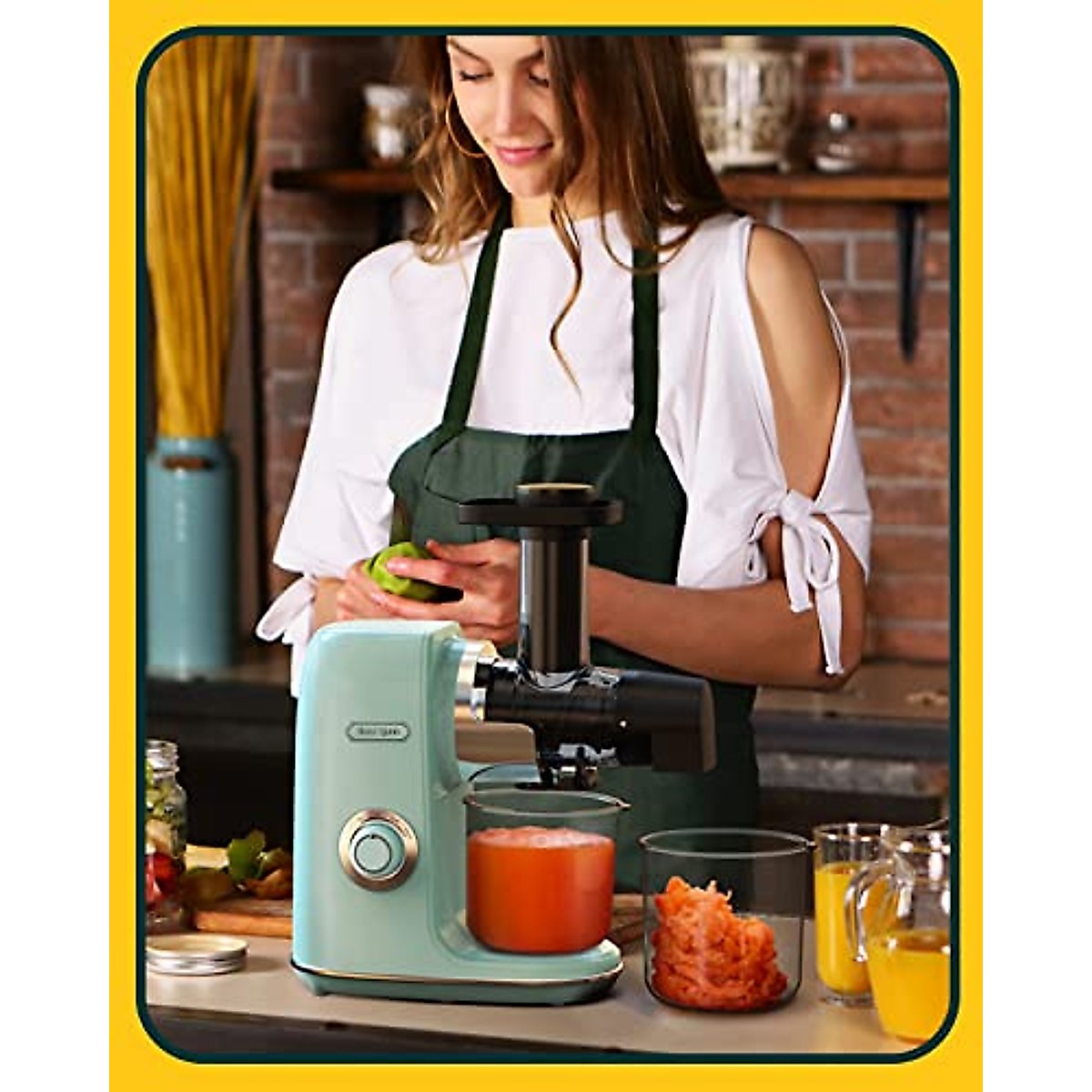 Hazel Quinn Masticating Juicer, Slow Cold Press Juicer Machines for Fruit and Vegetable, Easy to Clean, 2-Speed Modes & Reverse Function, 80 RPM Quiet Motor Below 65dB, Mint Green, Retro Style